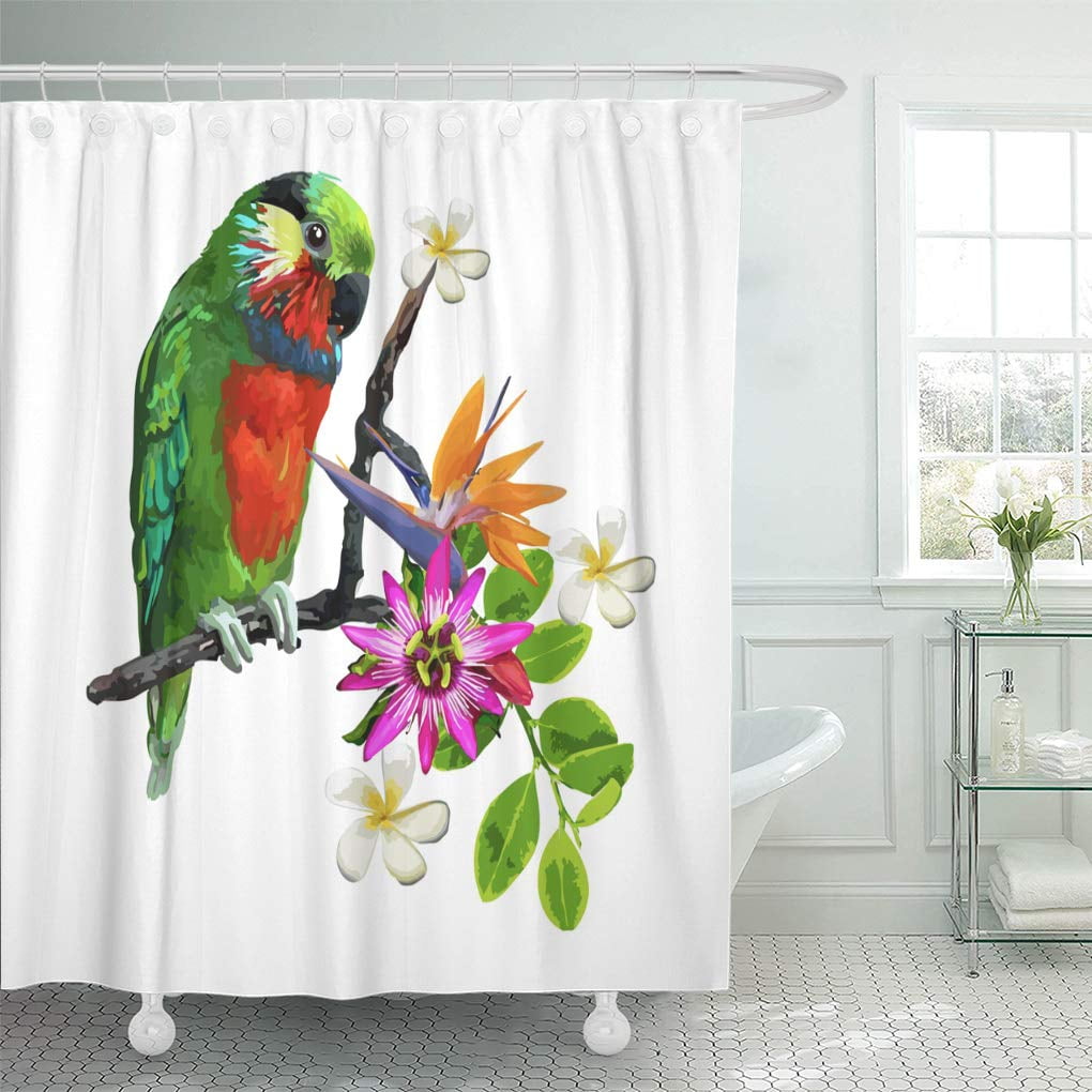 Suttom Blue Tropical Exotic Birds And Beautiful Flowers Colorful Jungle