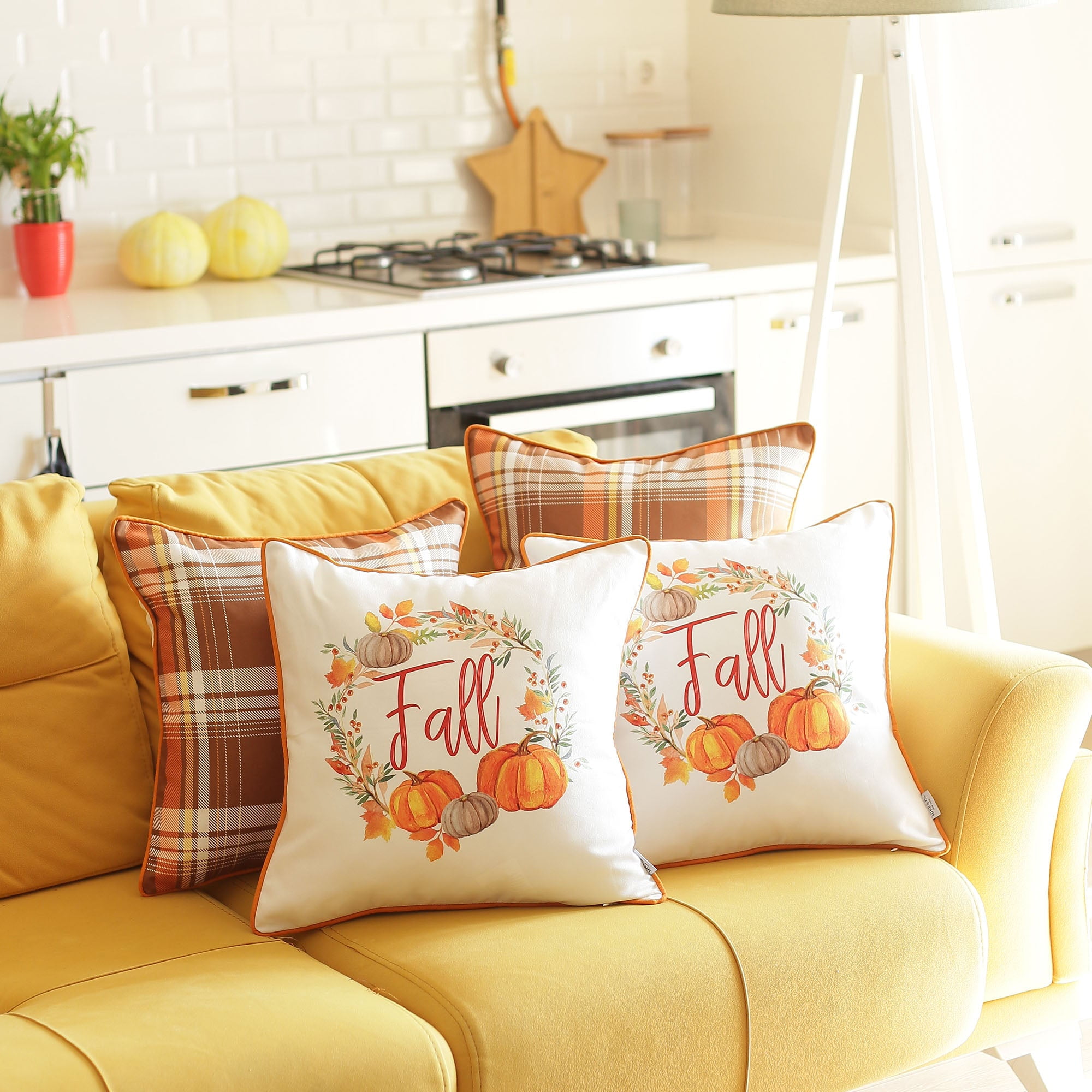 Decorative Fall Thanksgiving Throw Pillow Cover Set of 4 Plaid ...