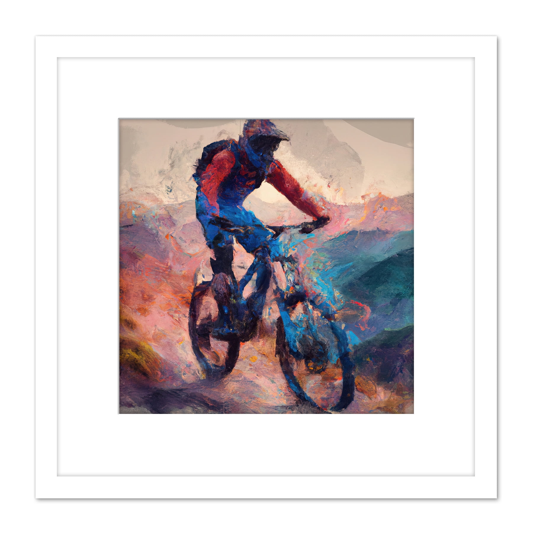 Mountain Bike Cycle Rider Pastel Pink Red Blue Modern Abstract Painting ...