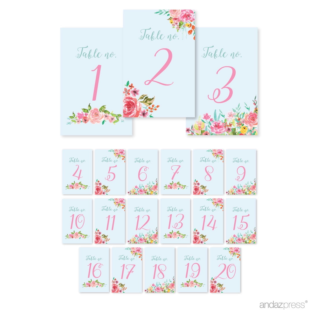 Wedding Pink Roses English Tea Party, 4 x 6-inch Table Numbers 1 - 20 ...
