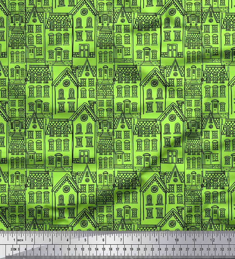 Soimoi Green Modal Satin Fabric Architectural Structure Architectural ...