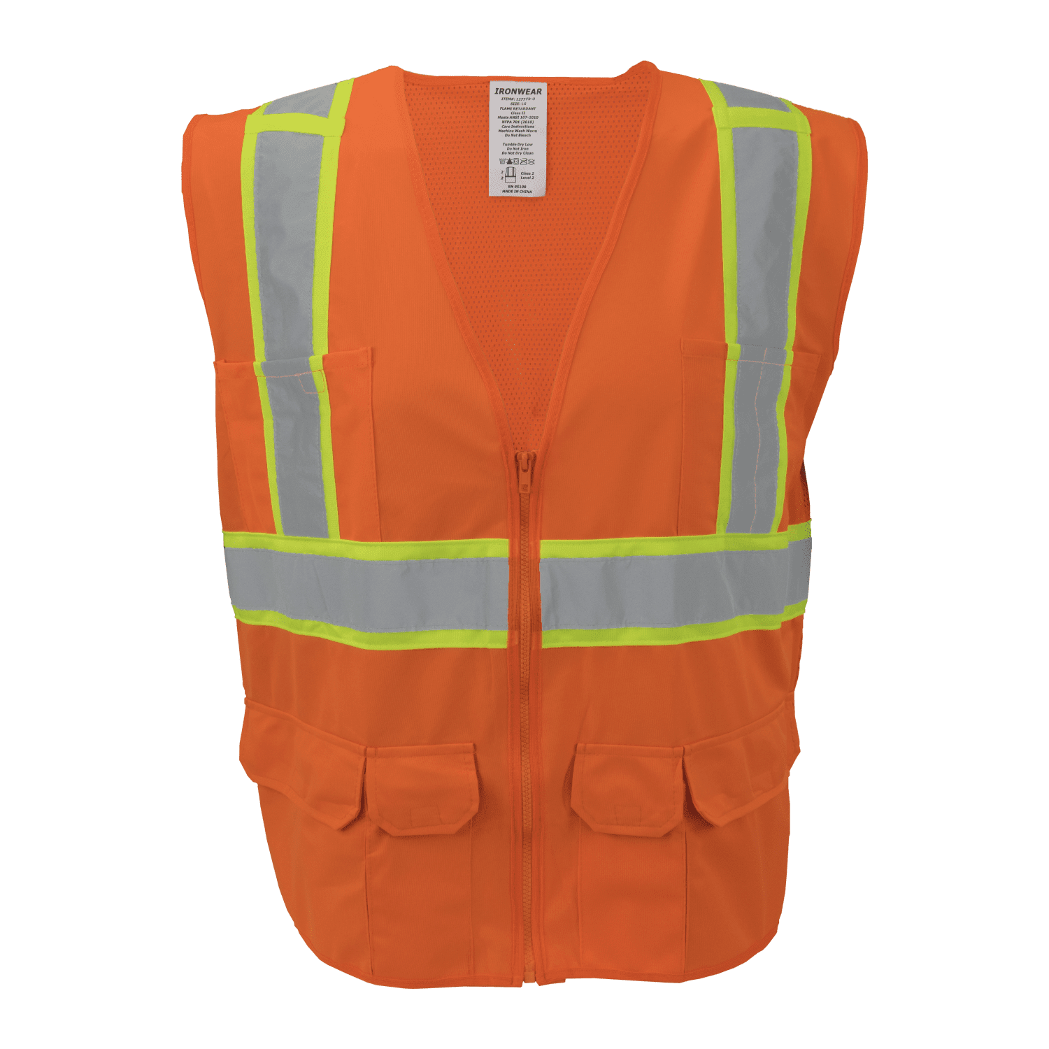Ironwear 1277 Class 2 Flame-Retardant Surveyor Safety Vest w/ Zipper ...