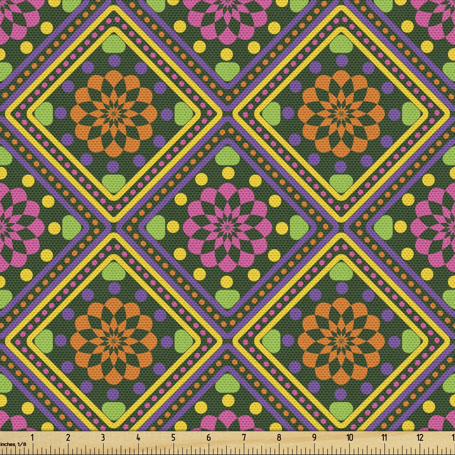 Ethnic Fabric by the Yard, Lively Colored Rhombus-shape Pattern with ...