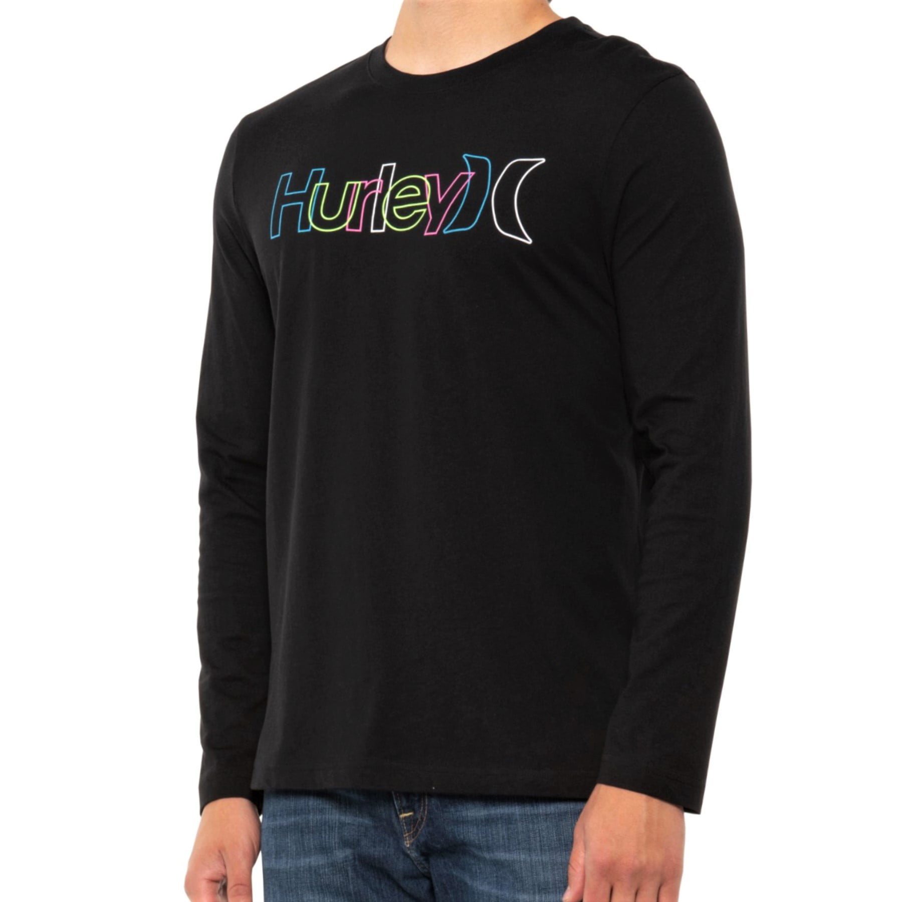Hurley Men's Logo Graphic Print Tee Cotton Jersey Long Sleeve T-Shirt ...
