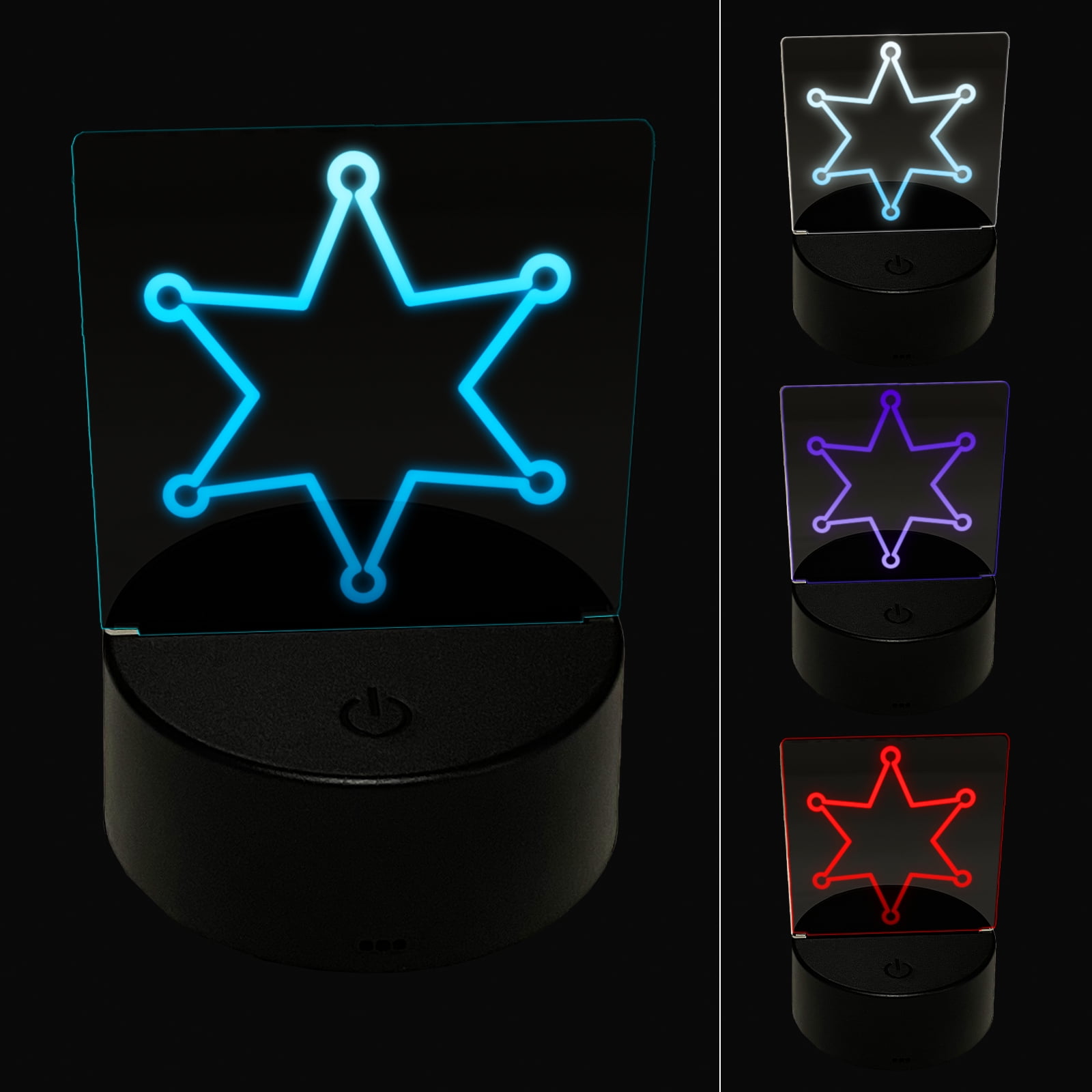 Sheriff Badge Outline LED Night Light Sign 3D Illusion Desk Nightstand ...