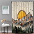 Abstract Landscape Shower Curtain, Geometric Mountains Sun Bird Forest ...
