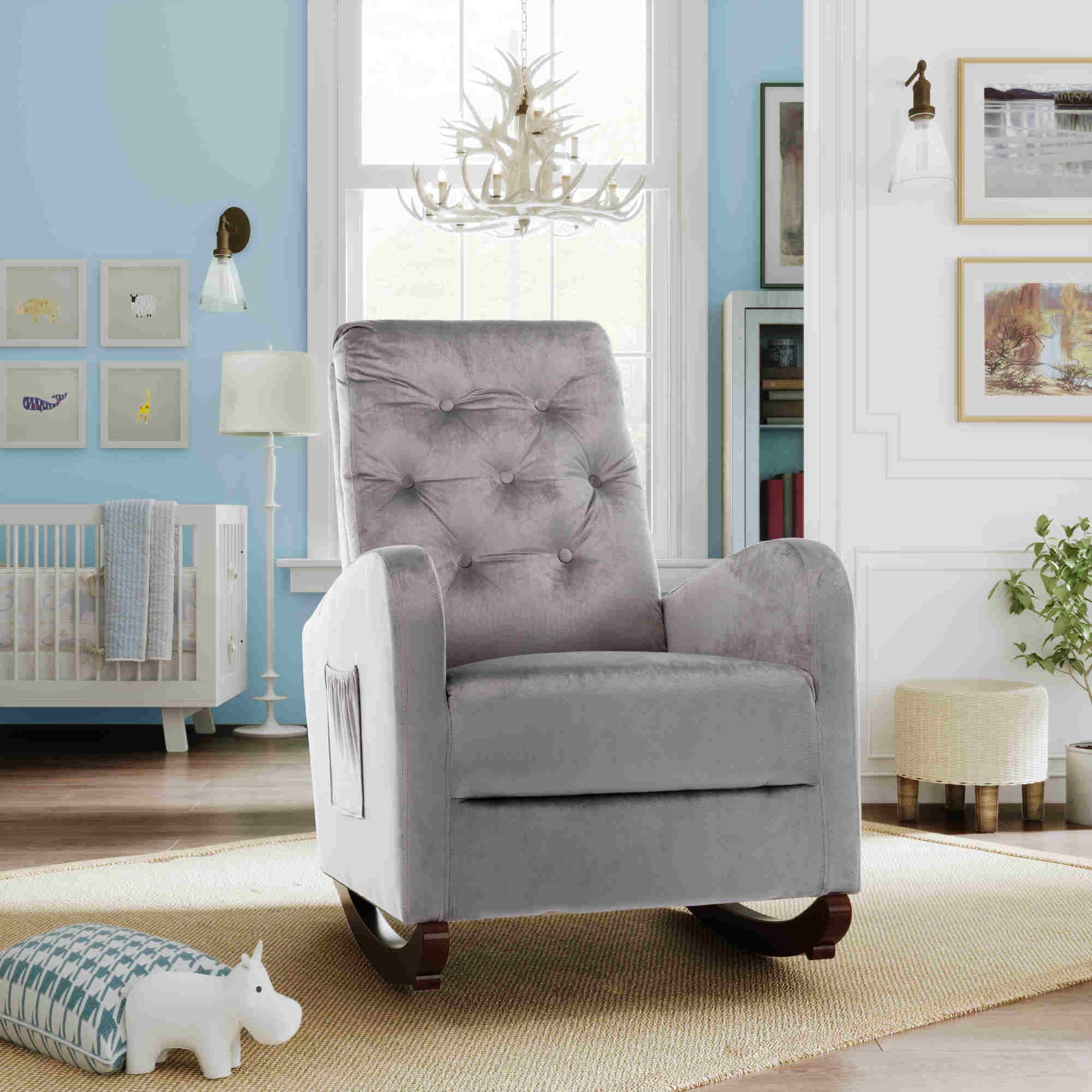 Accent Rocking Chair for Nursery, Modern Rocker Armchair with Wooden ...