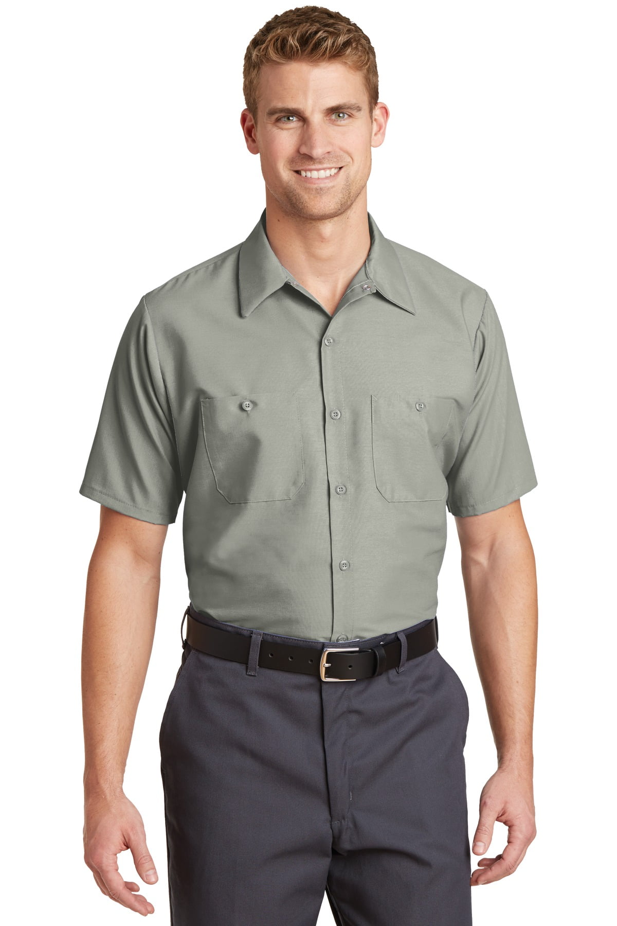Red Kap SP24 Short Sleeve Industrial Work Shirt, Light Grey, 2XLR ...