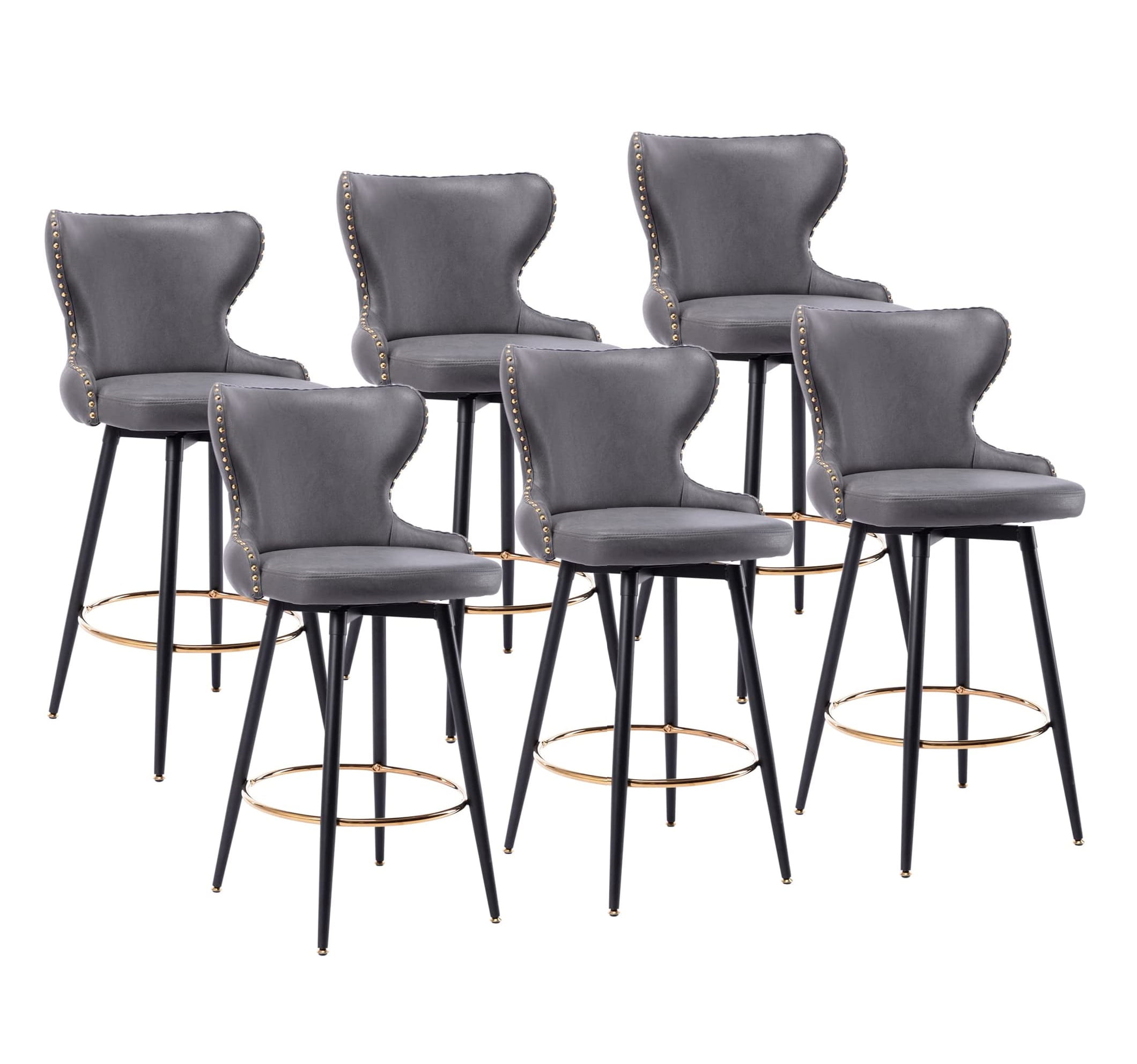 29” Bar Stool Counter Height Bar Chairs with Gold Footstool and Metal ...