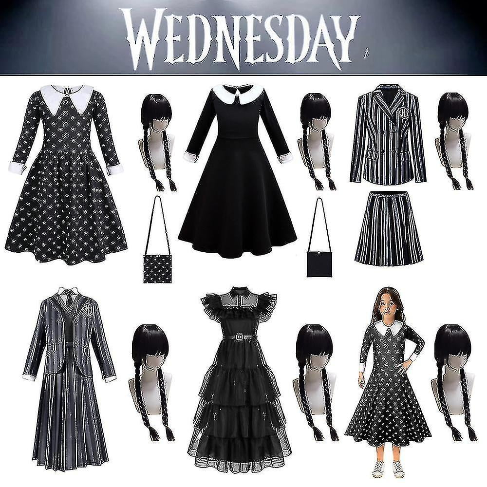 Women Kids Girls Wednesday Addams Series Party Costume Set Dress Bag ...