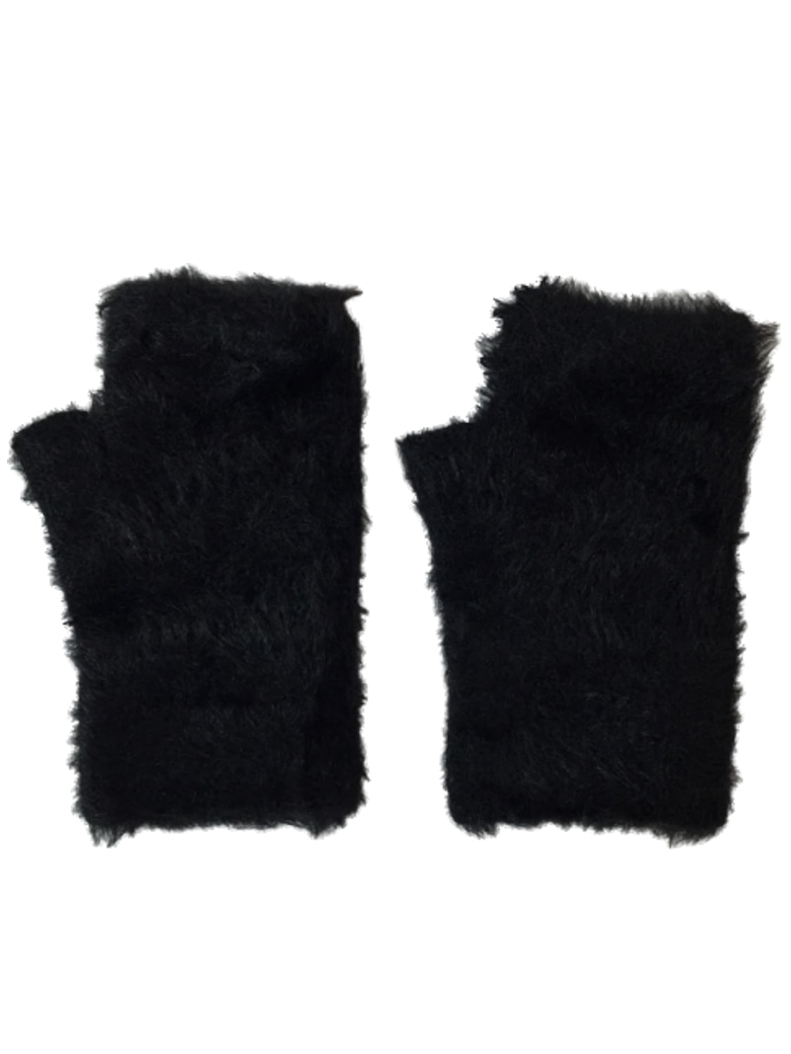Womens Fuzzy Black Faux Fur Fingerless Knit Gloves Text & Tech ...