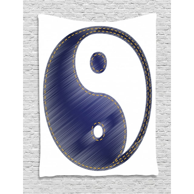Ying Yang Decor Tapestry, Asian Spiritual Yin Yang Figure Jean Style ...