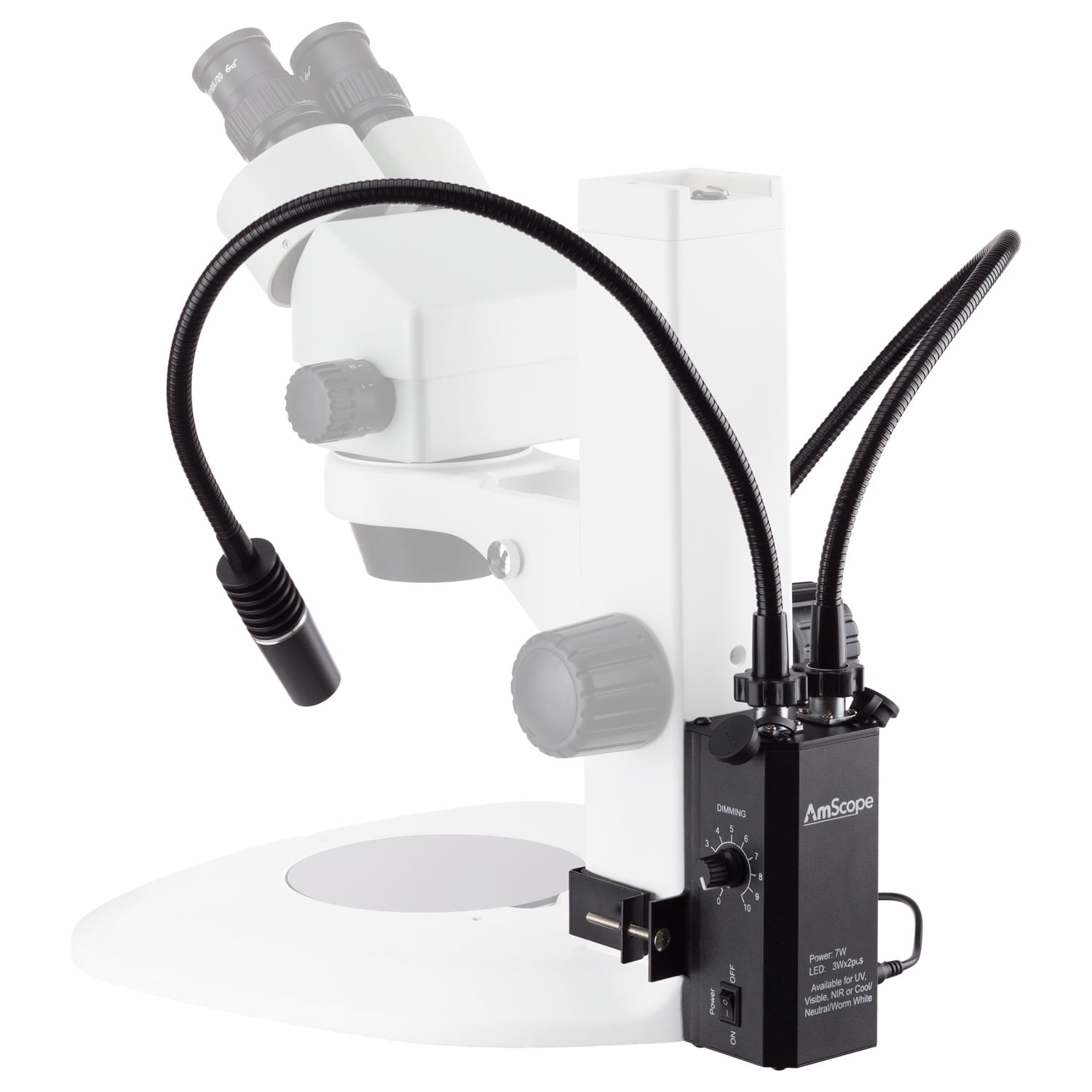 AmScope LED-6WA 6 Watt LED Dual Gooseneck Piggyback Illuminator ...