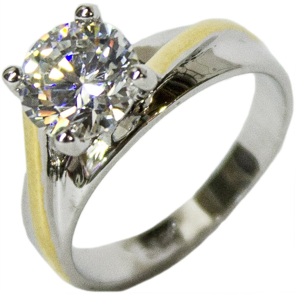 RS Covenant - Women's Rhodium Plated Dress Ring Two Tone Round Cut ...