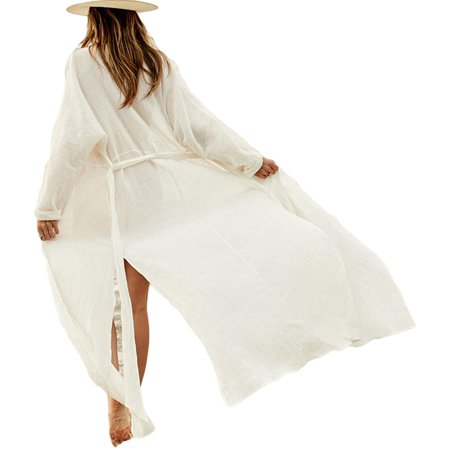 Women Sexy See Through Open Front Swimsuit Beach Long Kimono Cover Ups ...