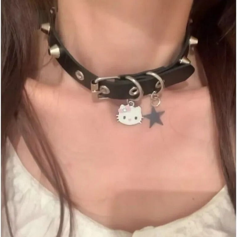 Sanrio Hello Kitty Necklace PU Leather Collar Necklace Punk Rock Gothic Cosplay Necklace Women s Cartoon Personalized Jewelry Walmart