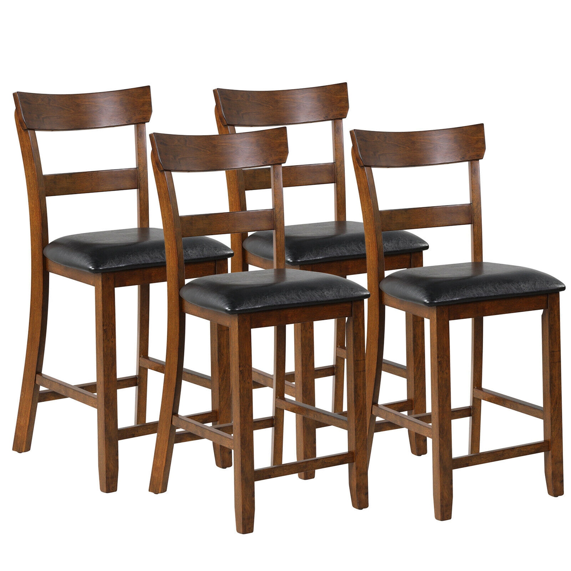 Gymax Set of 4 Barstools Counter Height Chairs w/Leather Seat & Rubber ...