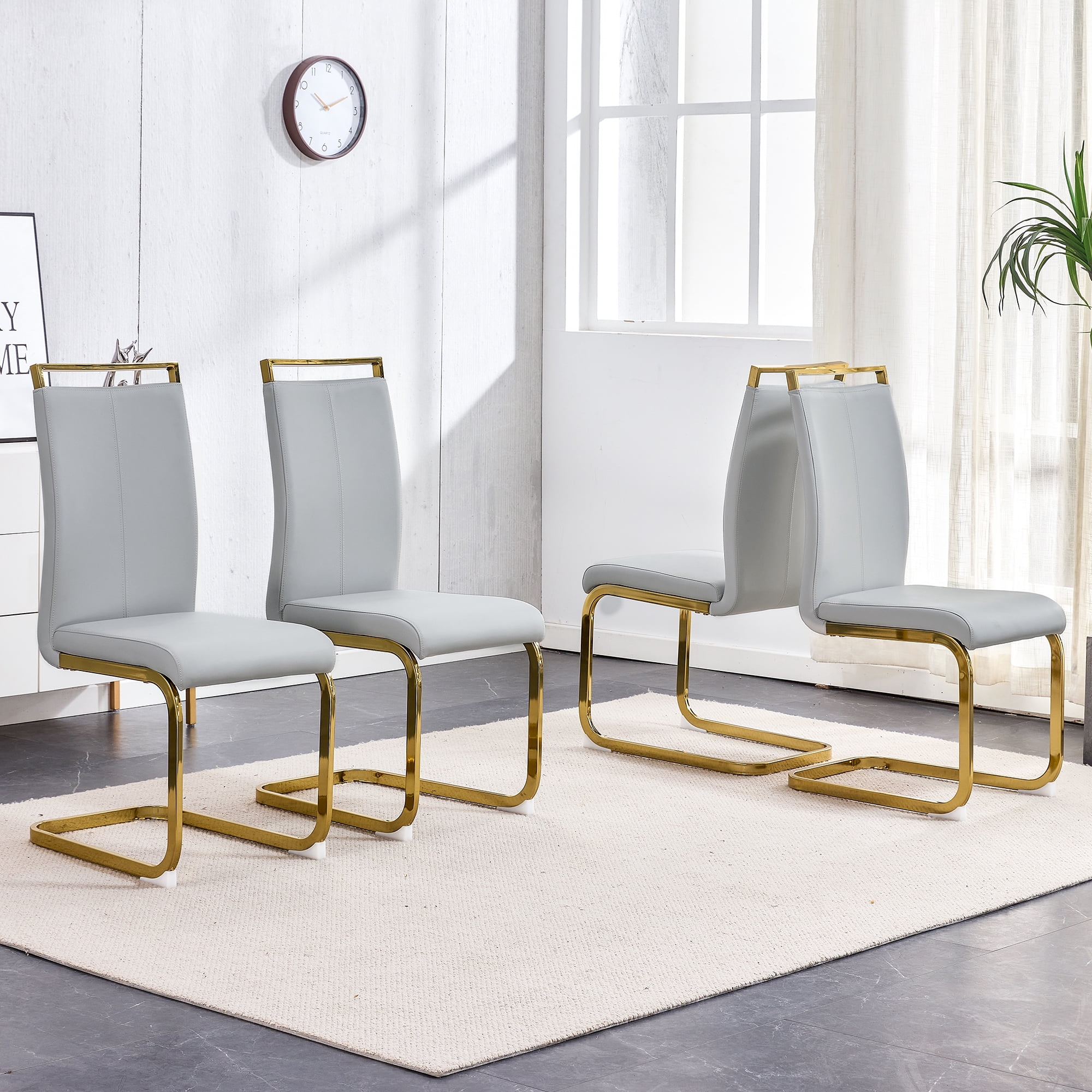 Click here for Noble House A Set Of 4 Light Gray Pu Leather Dinin... prices