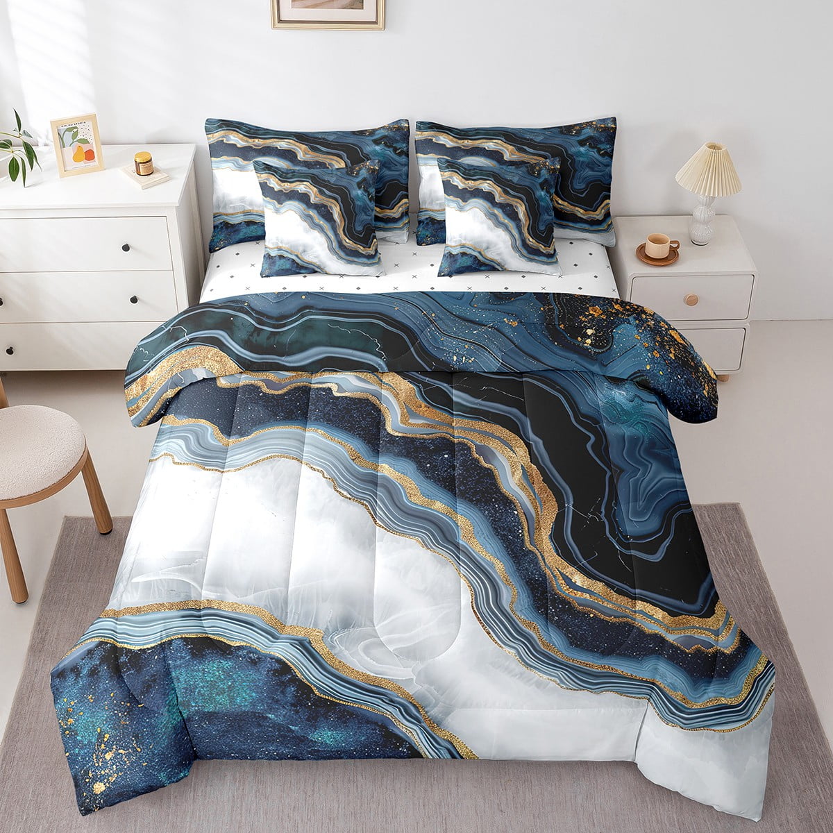 Click here for Yst 7 Pcs Comforter Set Queen  Marble Bed In A Bag... prices