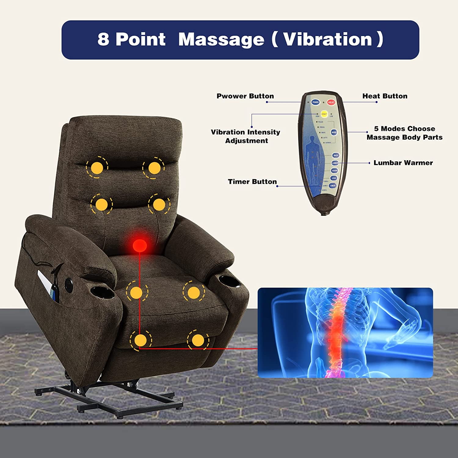Buy Electric Power Lift Recliner Chair,Vibration Massage Heated Chair ...