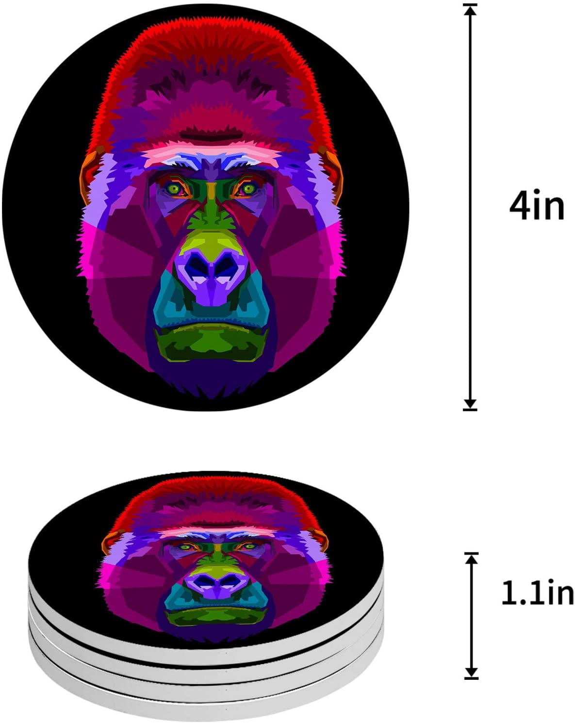 ZHANZZK Pop Art Colorful Orangutan Black Set of 8 Round Coaster for ...