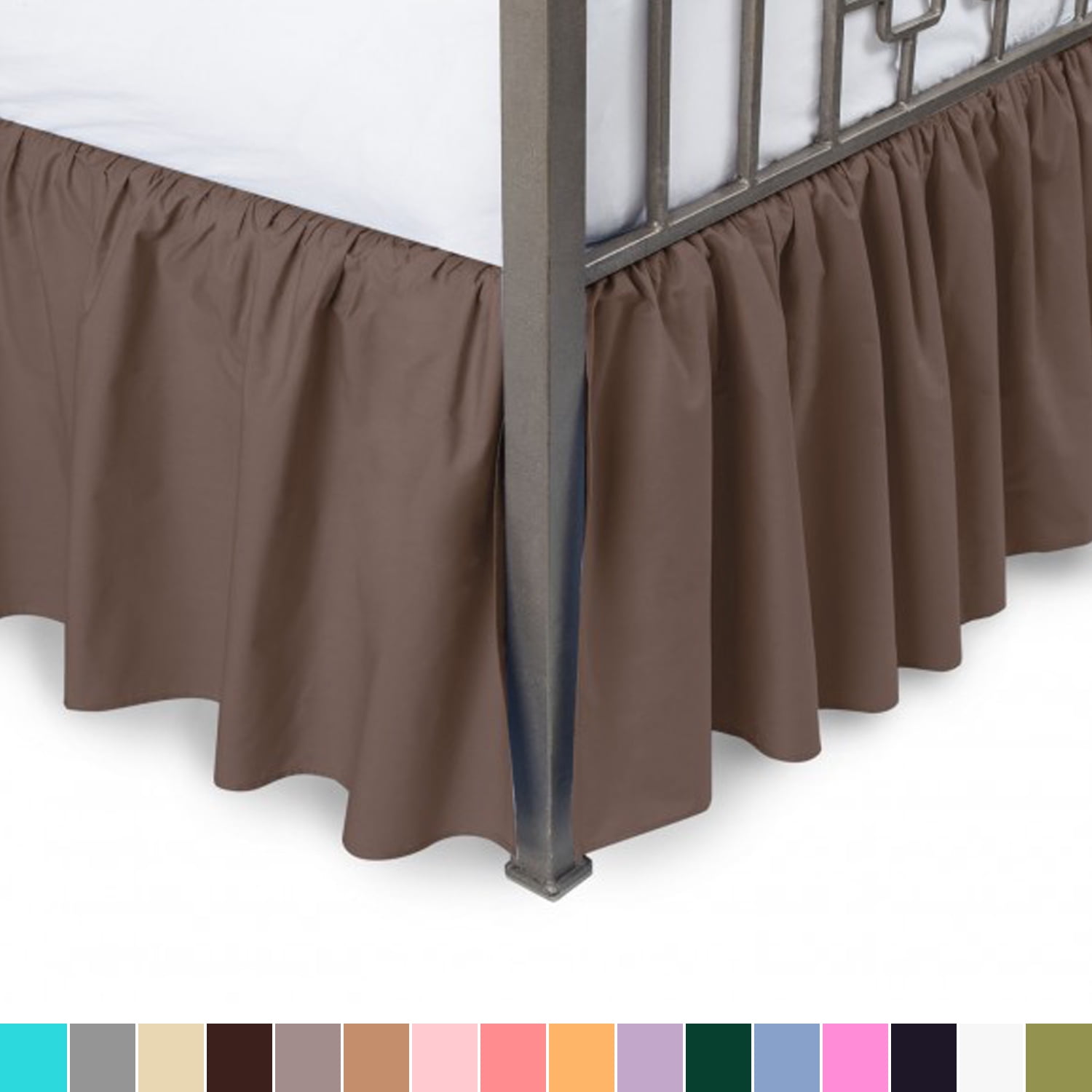 Ruffled Bed Skirt with Split Corners - King, Brown, 18" Drop Bedskirt ...