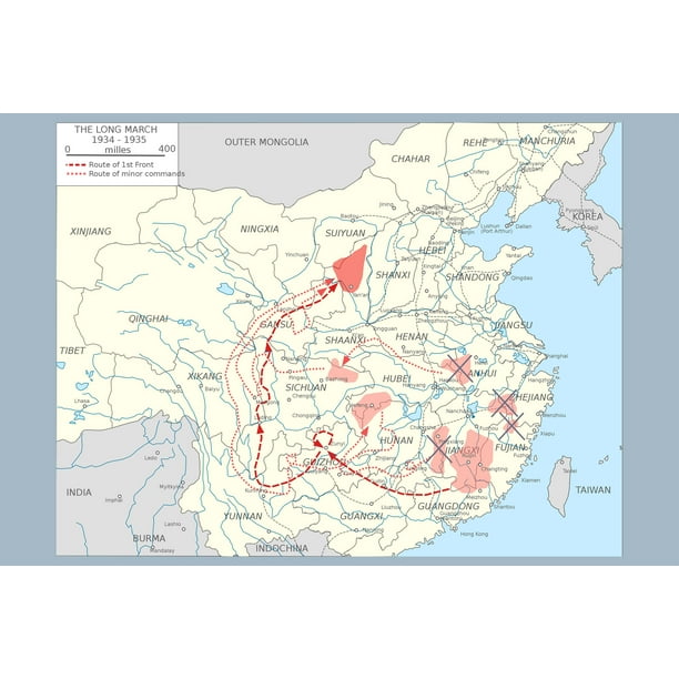 24x36 gallery poster, Map of The Long March in China, 1934-1935 ...