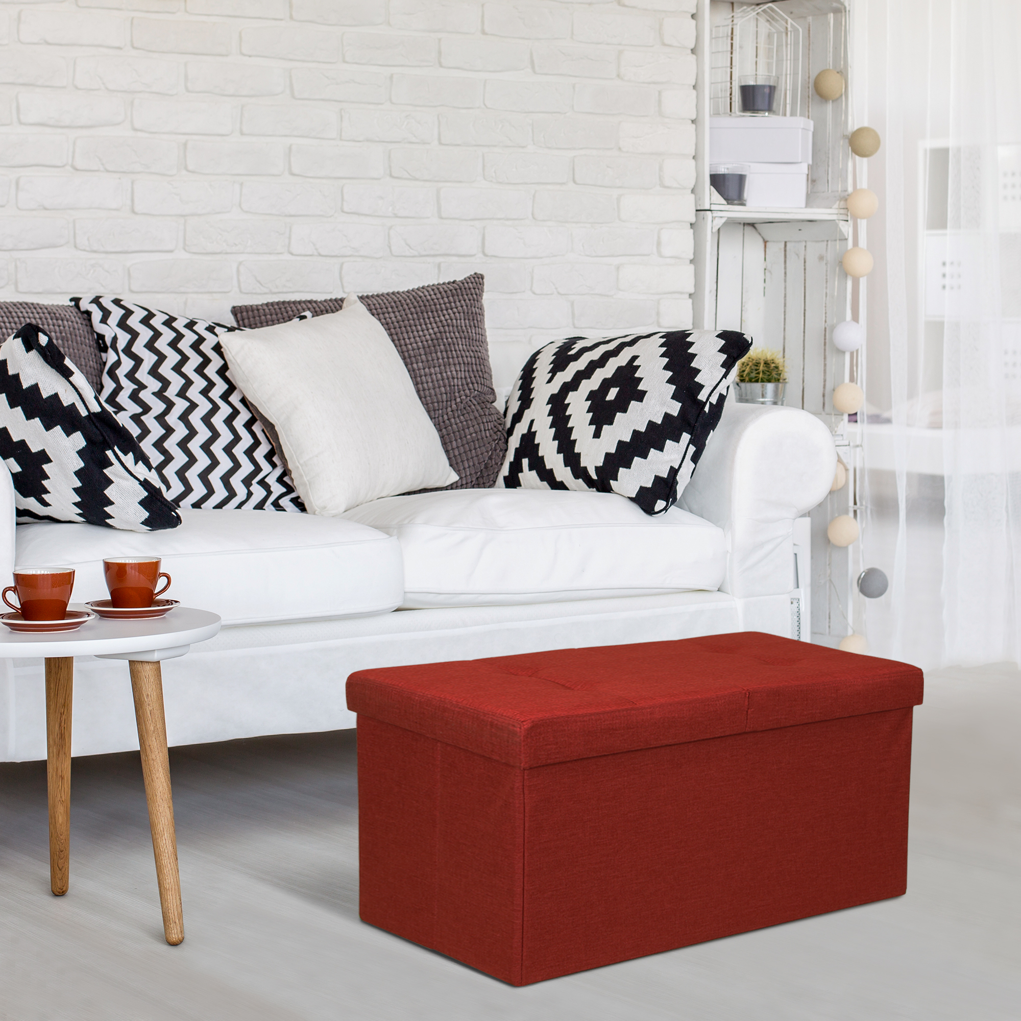 Mellow 30" Smart Lift Top Button Fabric Collapsible Storage Ottoman ...