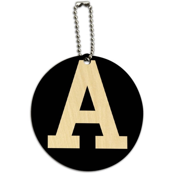 Letter A Initial Black White Round Wood ID Tag Luggage Card for ...