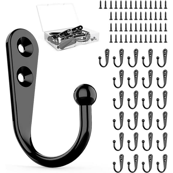 15 Pcs Black Wall Mounted Coat Hooks, Hanger Hook with 30 Pieces Screws ...