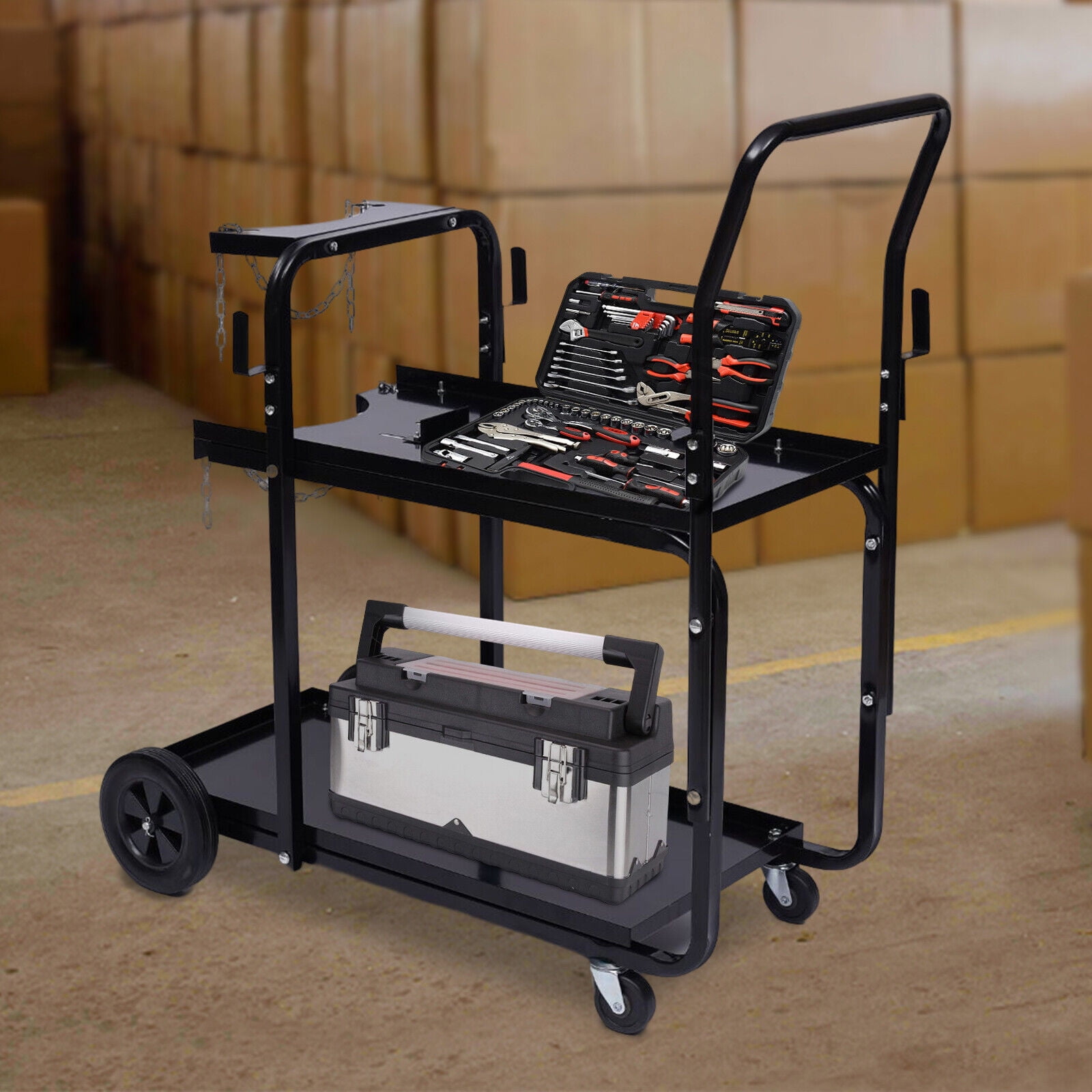 CNCEST 2 Tiers Welder Welding Cart Utility Garden Trolley w/ ARC Handle ...