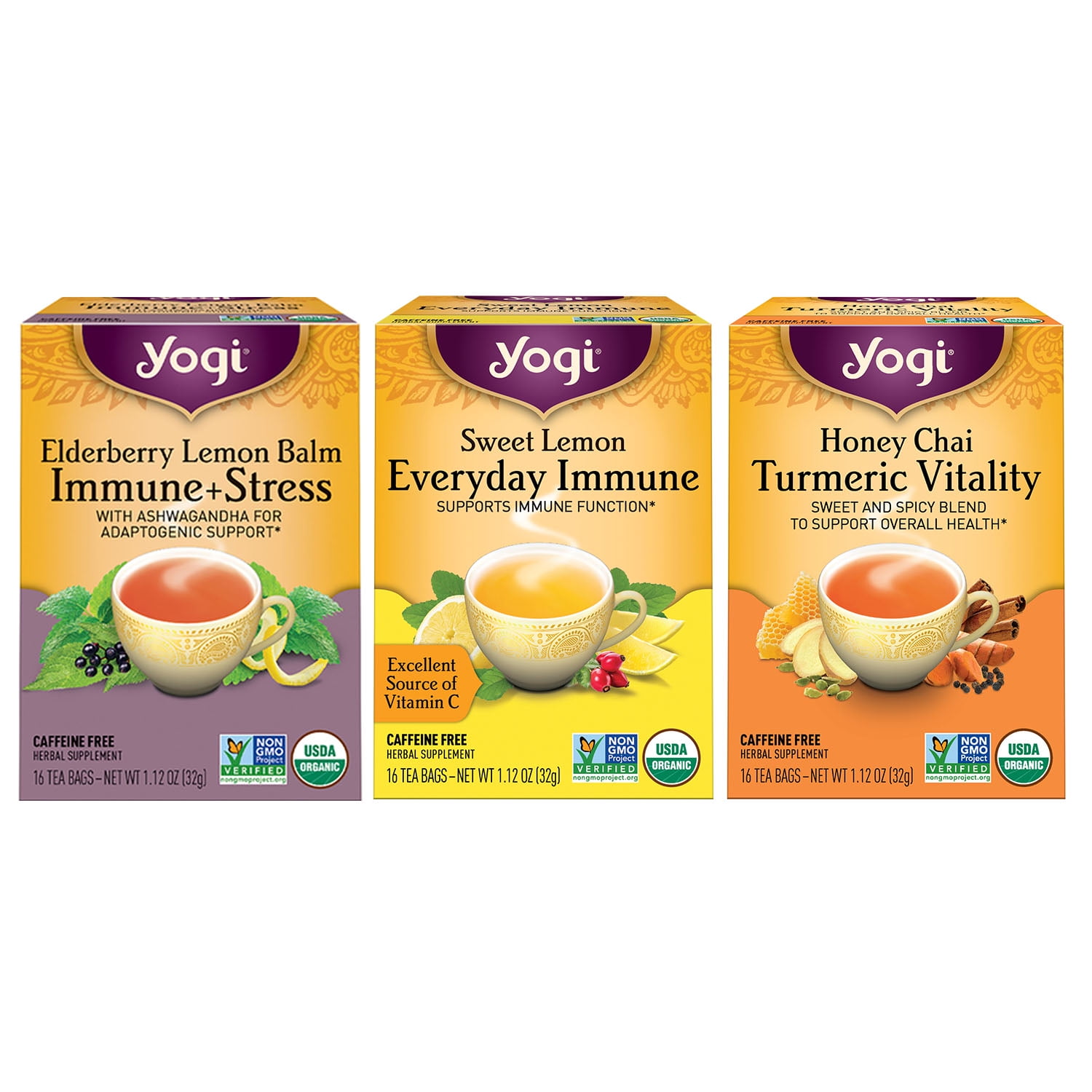 Yogi Tea Immune Support Tea Variety Pack Sampler, Wellness Tea Bags, 3 ...