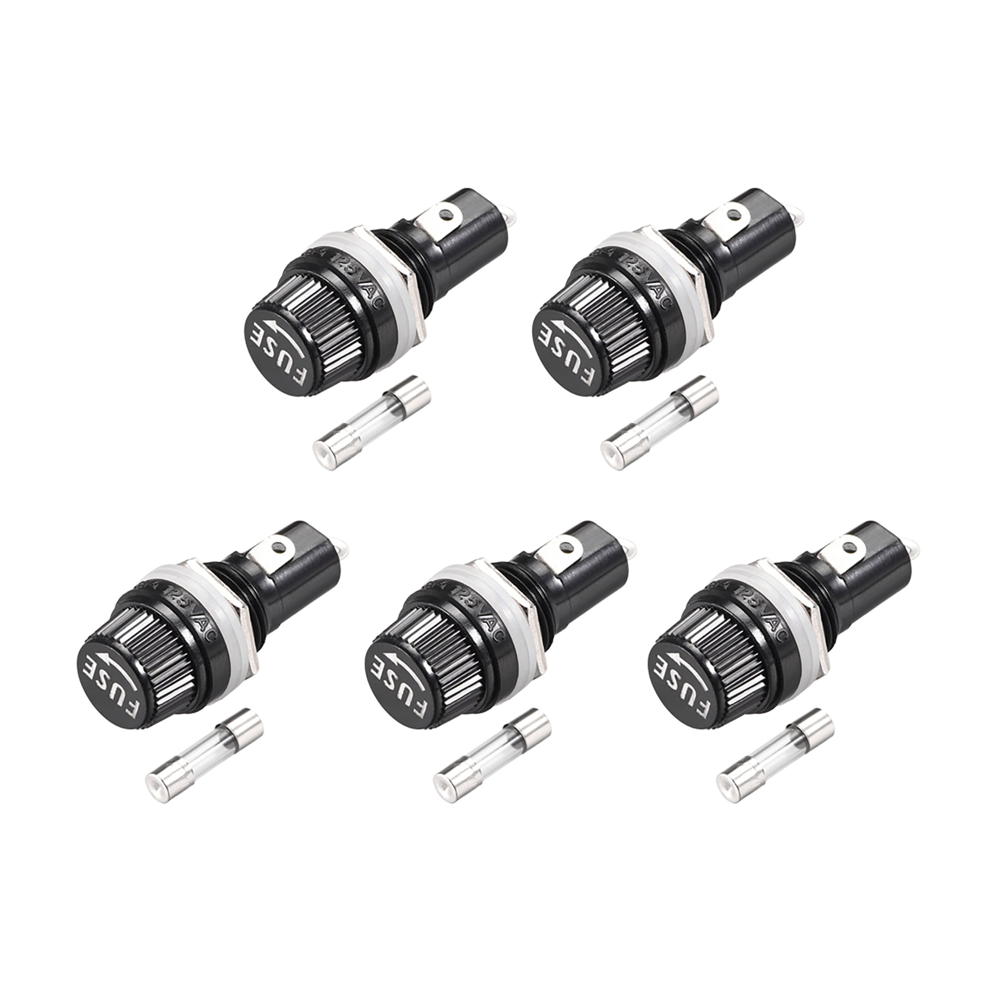 Screw Cap Panel Mounted Fuse Holder AC 125V/15A 250V/10A Black with 5mm ...