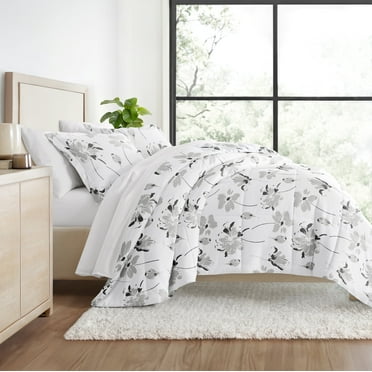 Ultra Soft & Breathable - Duvet Cover Set - Gray Farmhouse Edgy Flowers ...