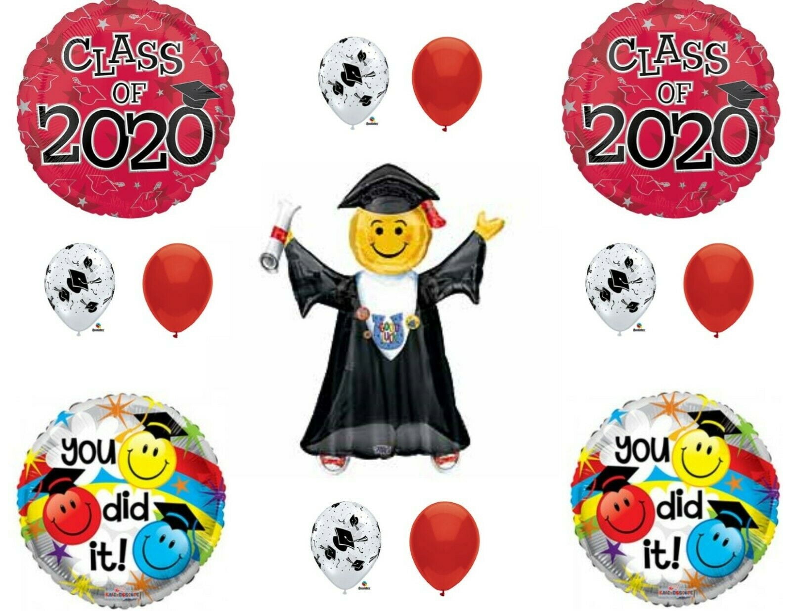 Jumping Smiley Face Grad CLASS OF 2020 RED Graduation Party Balloons ...