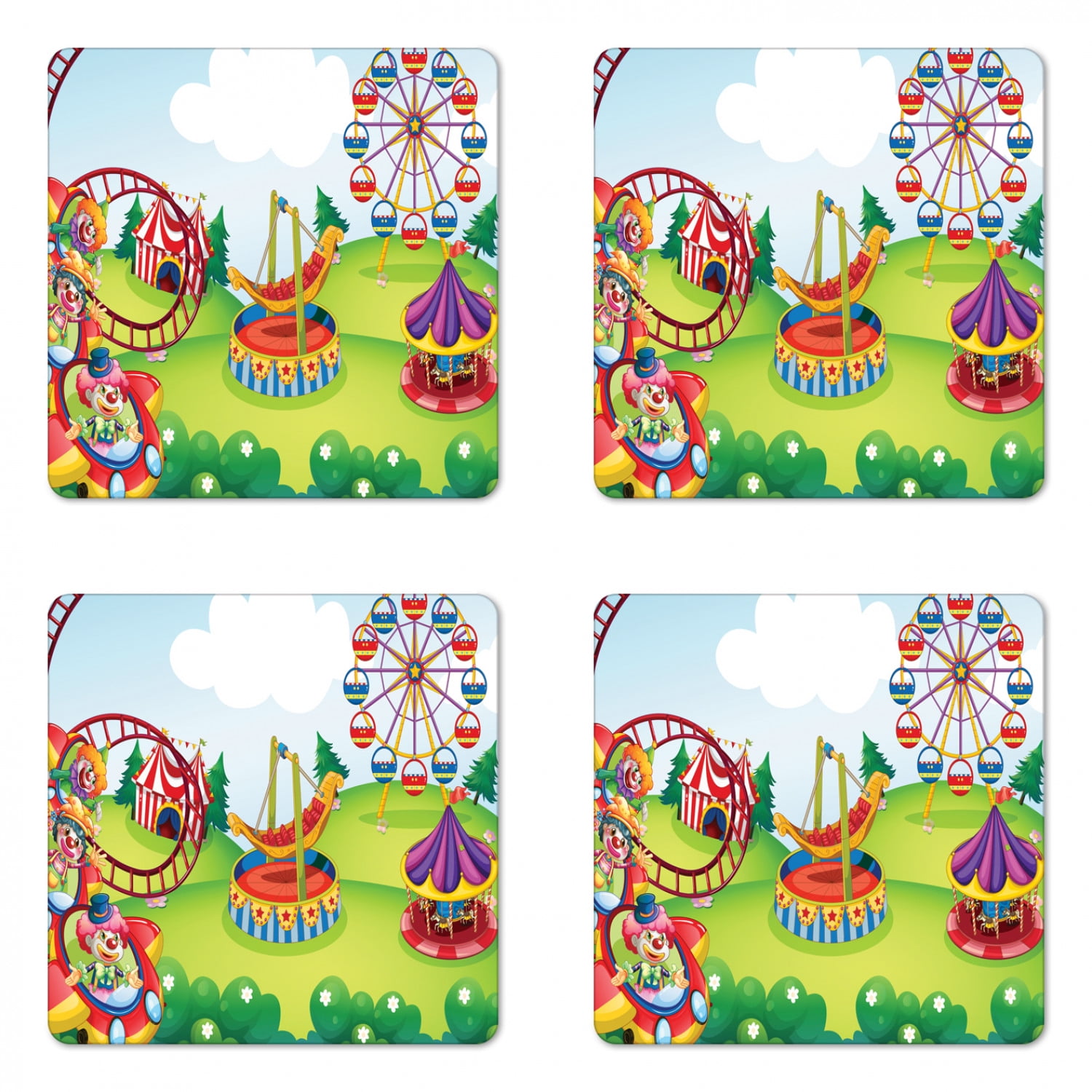 Circus Coaster Set of 4, Circus and Theme Park Design Carousel ...