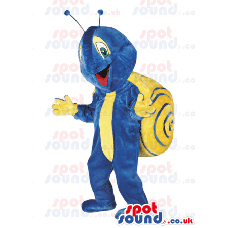 Blue Snail SPOTSOUND Mascot With A Yellow Tie And Shell And Antennae ...