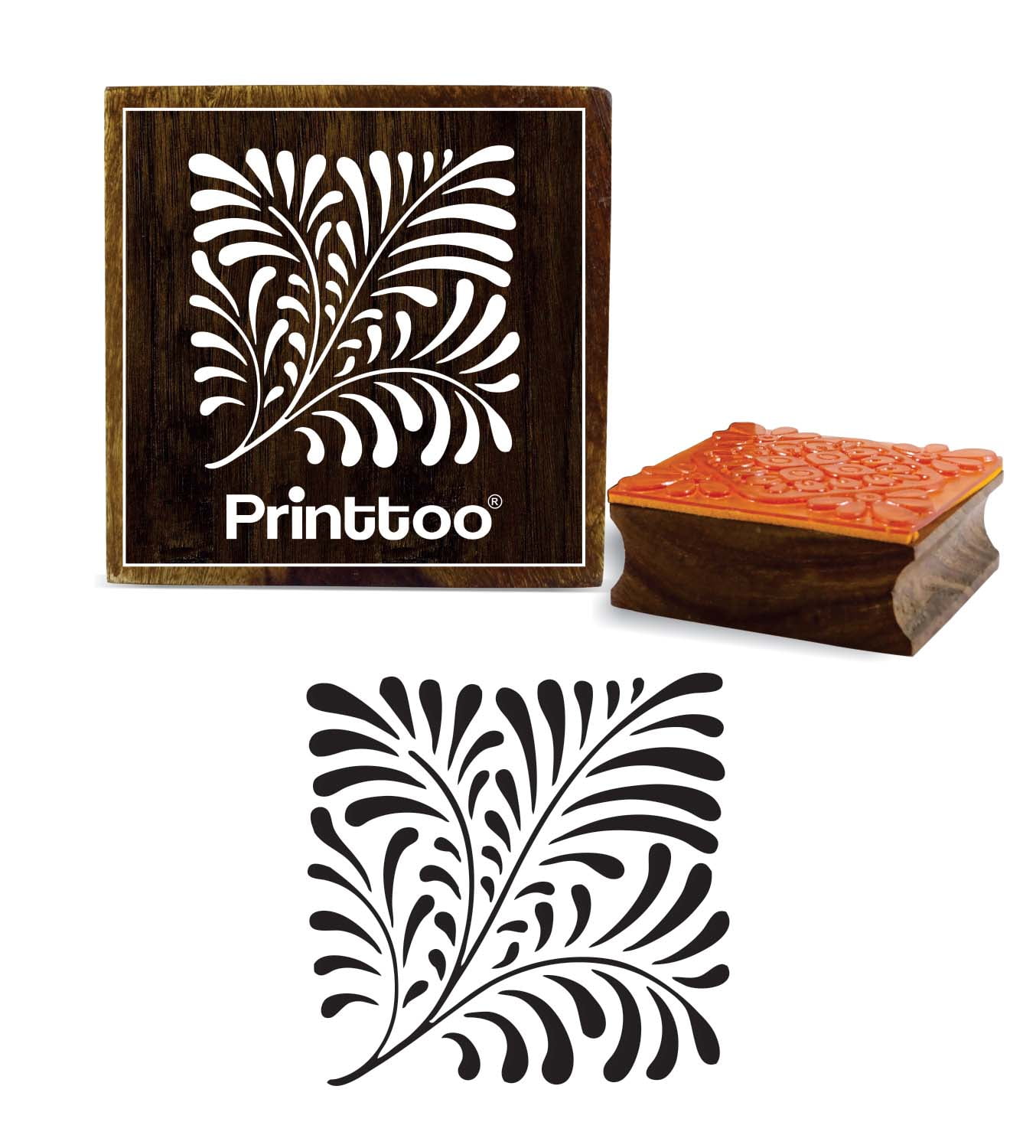 Printtoo Card Making Square Wooden Rubber Stamp Leaf Pattern Scrap ...