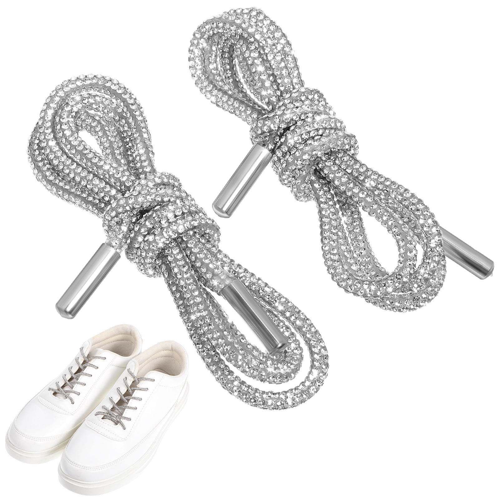 Click here for Miangastore White Rhinestone Shoe Laces With Cotto... prices