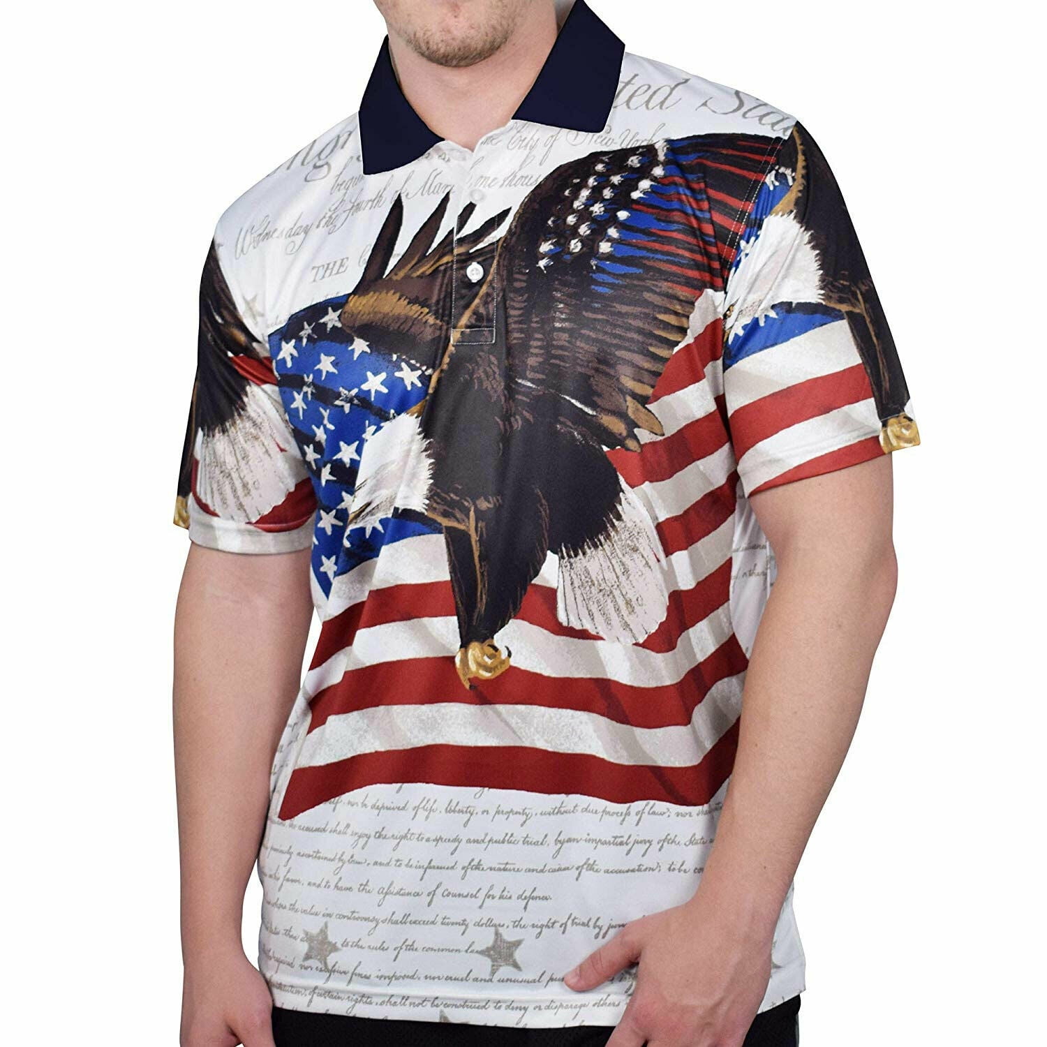 Tech Fabric Patriotic Polo Shirt American Flag Eagle Declaration
