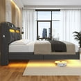 Afuhokles Queen Floating Bed Frame, Storage Headboard, LED Lights, USB ...