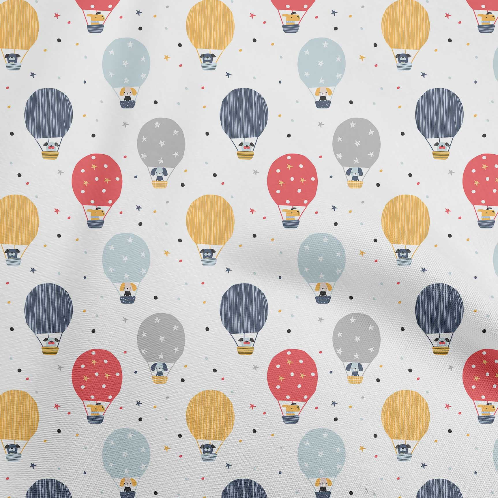 oneOone Rayon Off White Fabric Hot Air Balloon,Clouds & Rocket ...