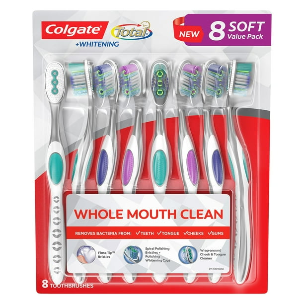 Colgate Total + Whitening Toothbrush, Soft (8 Pack) - Walmart.com ...