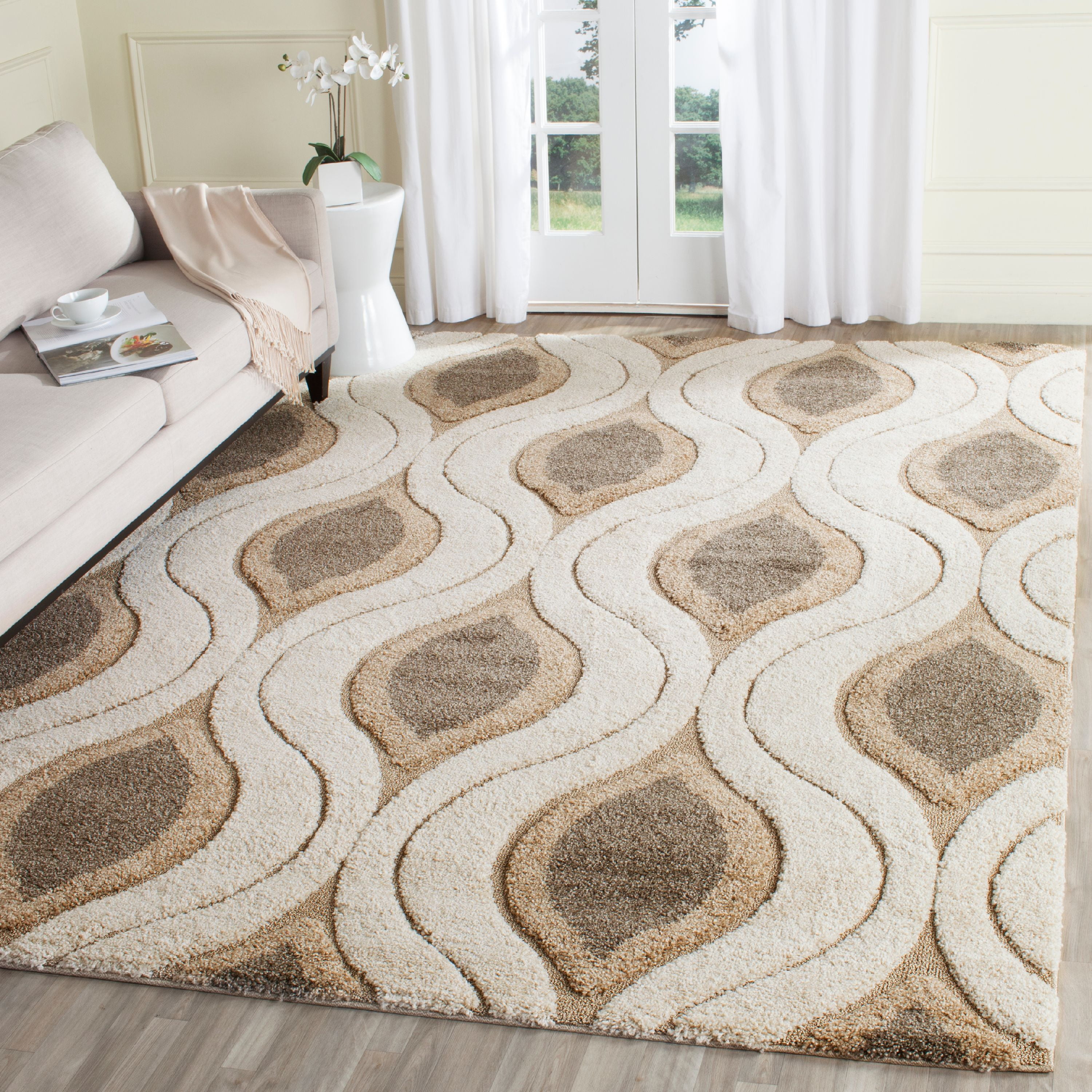 SAFAVIEH Florida Declan Geometric Swirls Shag Area Rug, Cream/Smoke, 9 ...