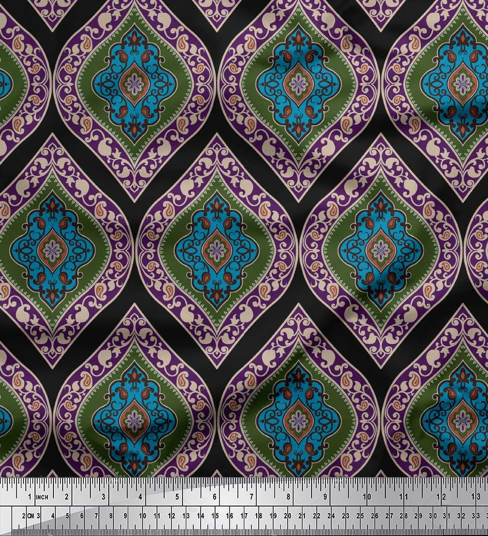 Soimoi Black Modal Satin Fabric Seamless Damask Print Fabric by Yard 42 ...