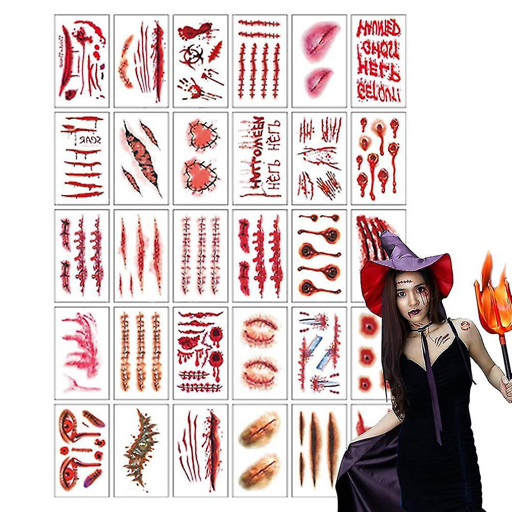 30 hojas de tatuaje temporal de Halloween, cicatrices falsas de ...