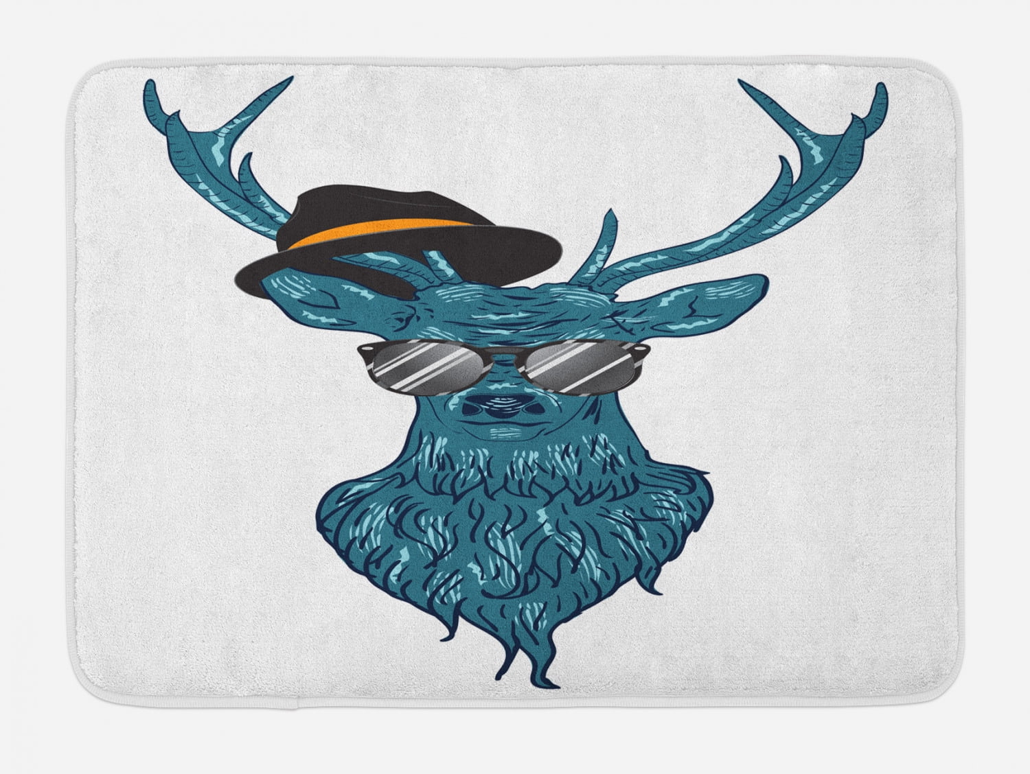 Antlers Bath Mat, Image of a Deer Hipster in Glasses Hat and Mustache ...