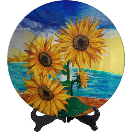 Diayung Sunflower Painting Decorative Plate Ceramic Plate Handmade ...