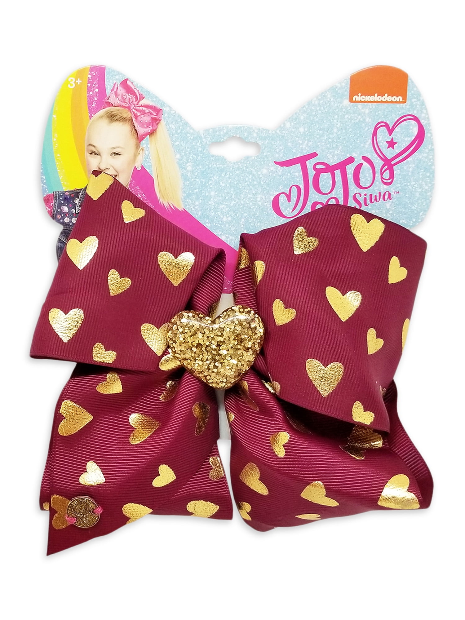 JoJo Siwa Large Cheer Hair Bow (Burgundy Gold Hearts) - Walmart.com