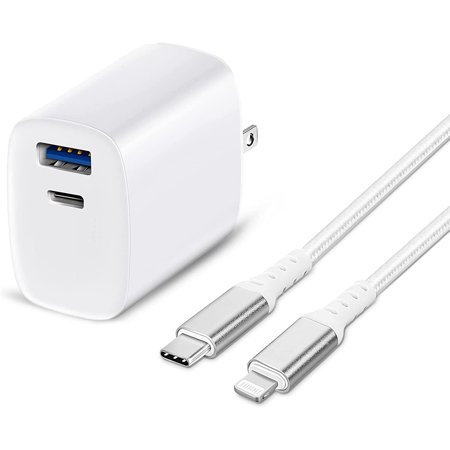 iPhone Lighting 14 13 12 Fast Charger, 20W PD Dual Port USB C Wall ...